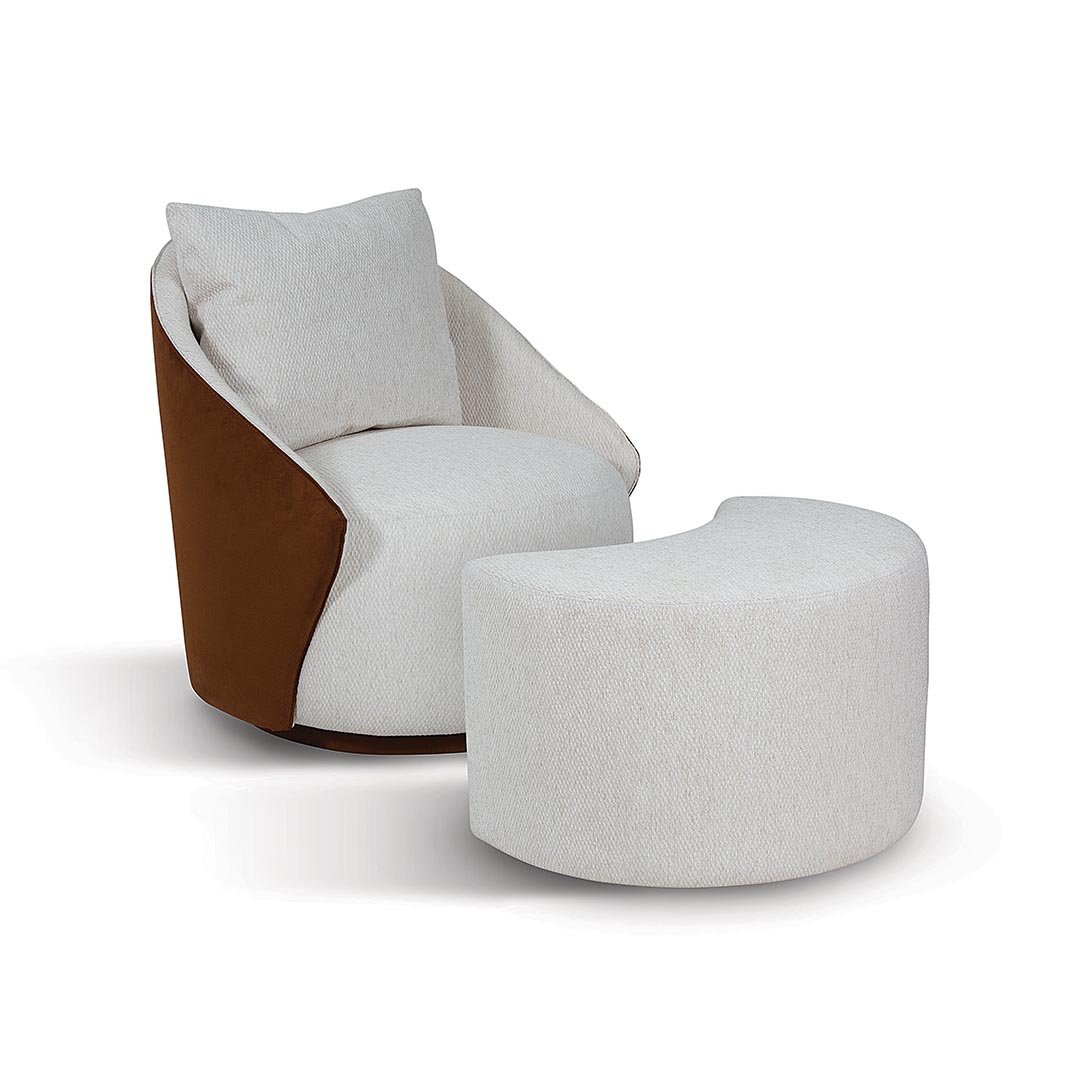 Conjunto Poltrona Mabel 1 Lugar Giratória com Almofada Solta e Pufe Meia-Lua Fixo Altura 0,40m ...