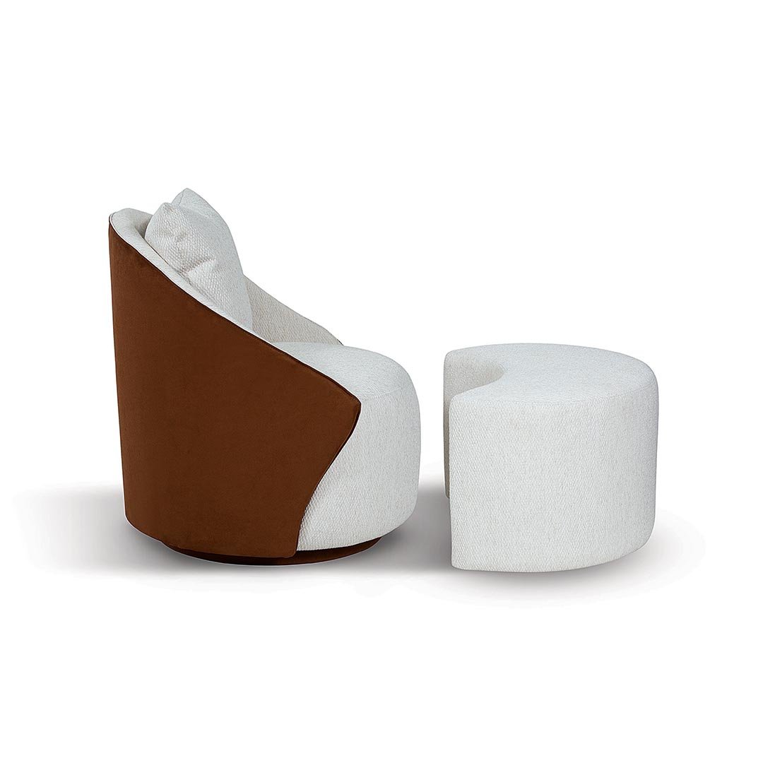 Conjunto Poltrona Mabel 1 Lugar Giratória com Almofada Solta e Pufe Meia-Lua Fixo Altura 0,40m ...