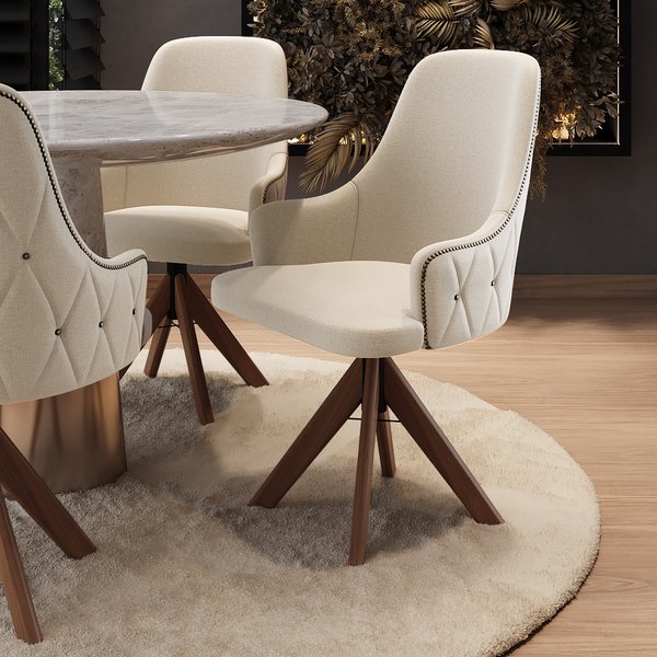 Cadeira May com Matelassê e Tachas e Base Giratória Madeira Maciça Cor ...