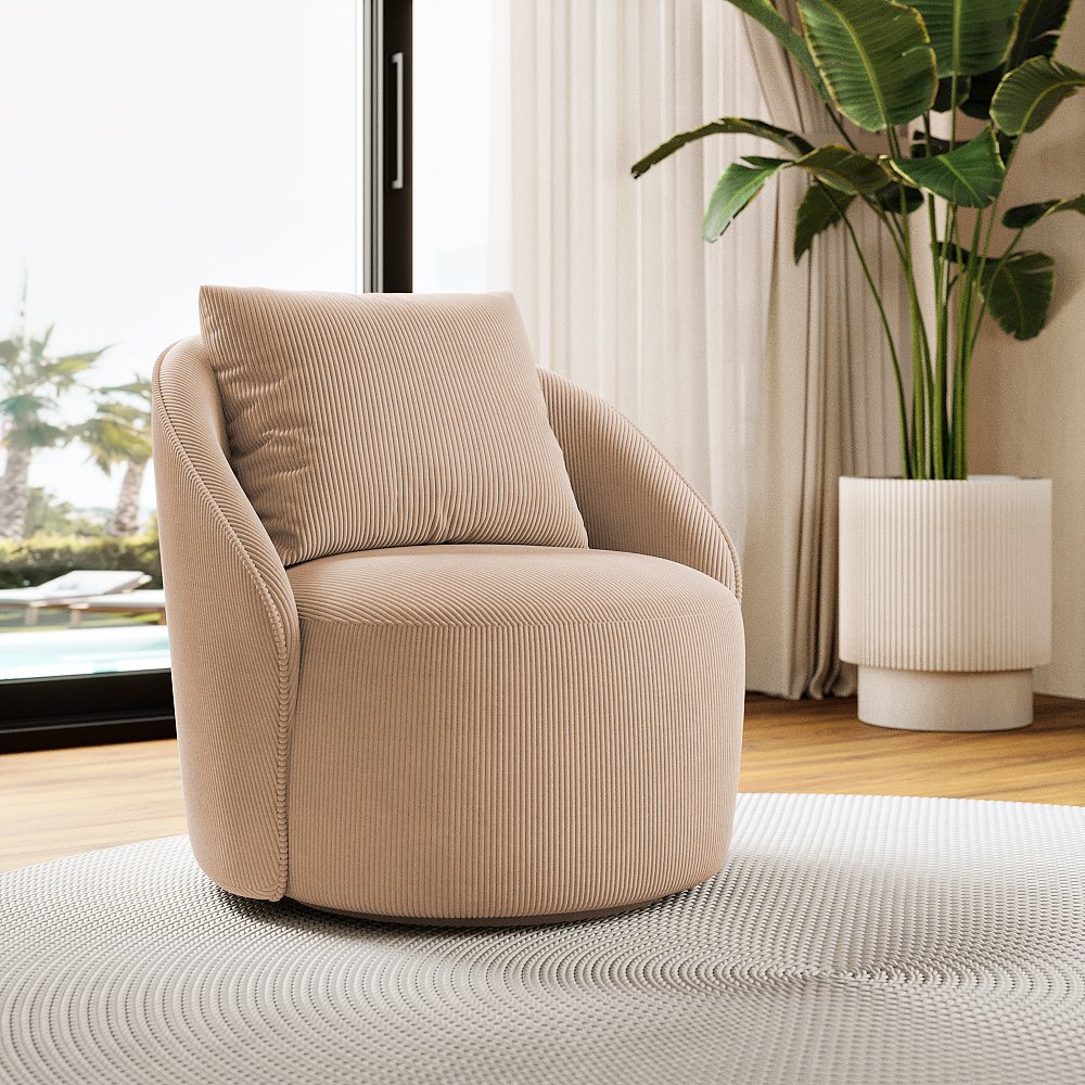 Poltrona Mabel 1 Lugar Giratória com Almofada Solta Canelado 2112