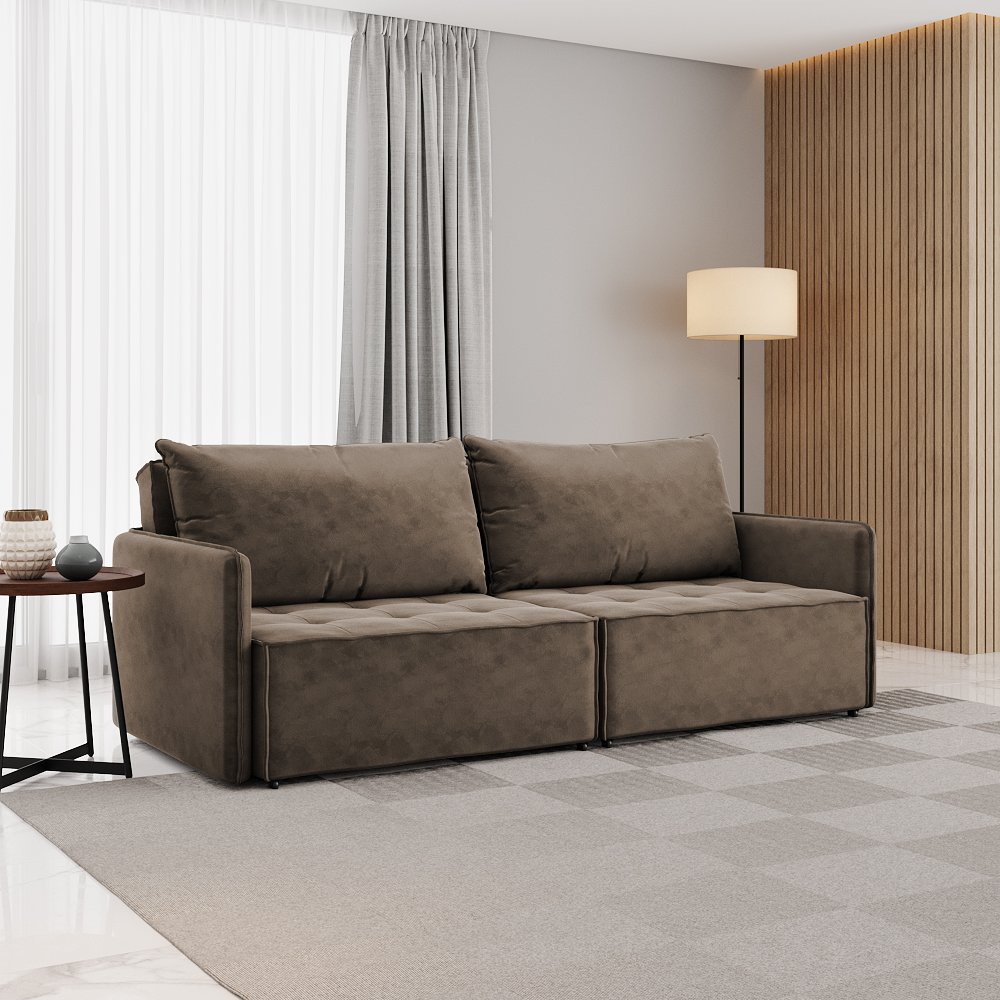 Sofá Verso 3 em 1 - Fixo I Retrátil I Cama - Largura 2,40m - Veludo 1001 - Deluxecor