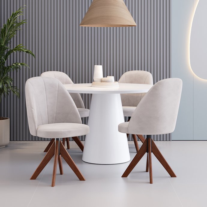 Cadeira Lina com Base Giratória de Madeira Maciça Castanho Veludo 1003 ...