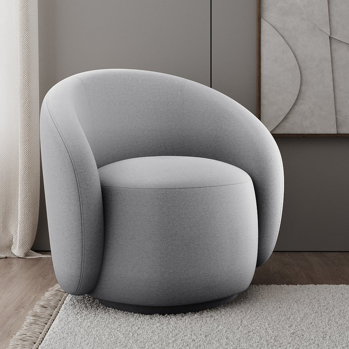Poltrona Aura 1 Lugar Giratória Estofada Formas Orgânicas - Linho Cinza 1055
