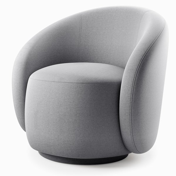 Poltrona Aura 1 Lugar Giratória Estofada Formas Orgânicas - Linho Cinza 1055