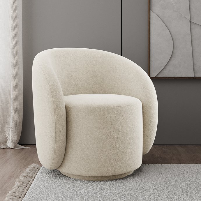 Poltrona Aura 1 Lugar Giratória Estofada Formas Orgânicas - Boucle Off 3068 - Deluxecor